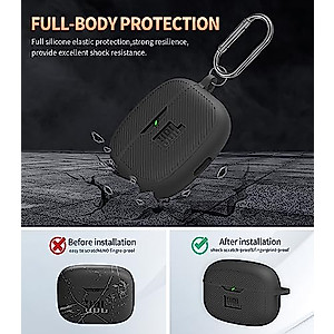 Alquar for JBL Vibe 200TWS Case Cover, Silicone Protective Portable Scratch Shock Cover Compatible with JBL Vibe Beam/JBL Vibe 200TWS True Wireless Headphones Charging Case with Carabiner(Black)