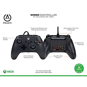 PowerA Wired Controller For Xbox Series X|S - Black, Gamepad, Video Game Controller Works with Xbox One
