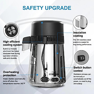 DC HOUSE 1Water Distiller, 304 Stainless Steel Home Countertop Distiller Water Machine, Distilled Water Maker, Distill Distilling Water Purifier Distillers to Make Clean Water