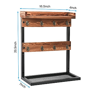 X-cosrack Countertop Coffee Mug Holder Rack 2 Tier Wall Mount Coffee Cup Holder Stand with 8 Hooks and Storage Shelf,Display Organizer Rack for Home Kitchen, Rustic Brown