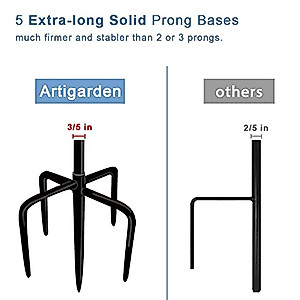 Artigarden 60 inch Outdoor Shepherd Hook with 5 Prong Base (2 Packs), Adjustable Heavy Duty Garden Hanging Stake for Bird Feeder Solar Light Plant Hanger Wedding Decor, Matte Black