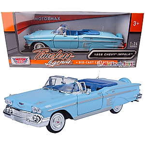 1958 Chevrolet Impala Convertible, Blue - Motormax Premium American 73267 - 1/24 Scale Diecast Model Car