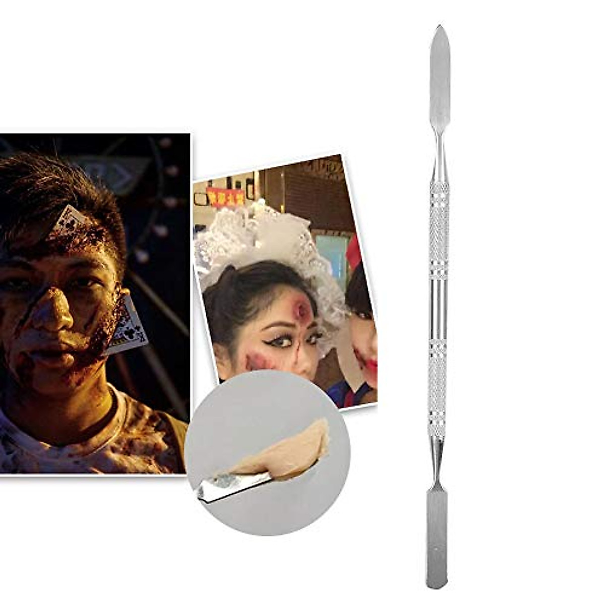 Salmue Modeling Scar Wax with Stainless Steel Double Ended Spatula Applicator Special Effects FX Makeup Tool for Theatrical Makeup and Halloween Fake Wound Moulding Scars Prosthetics(L)