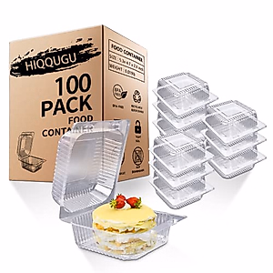 HIQQUGU 100 PCS Plastic Hinged Take Out Containers Clamshell Take Out Tray, Clear Plastic Take out Containers, for Sandwiches, Salads, Hamburgers, (5x4.7x2.8 in)
