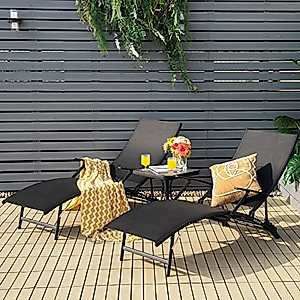 Giantex Set of 2 Patio Chaise Lounge Chairs, with 5-Level Adjustable Backrest, Armrests, Fast-Drying Fabric, Foldable and Stackable Lounger for Poolside, Backyard Outdoor Chaise Recliner,Black