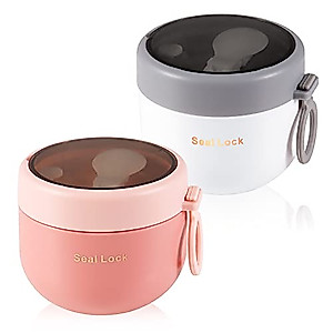 Overnight Oats Containers with Lids, 20oz Portable Overnight Oats Jars with Spoons, Leak-proof Plastic Yogurt Jars, Oatmeal Container for Yogurt Breakfast On The Go Cups, Dessert Snack Containers