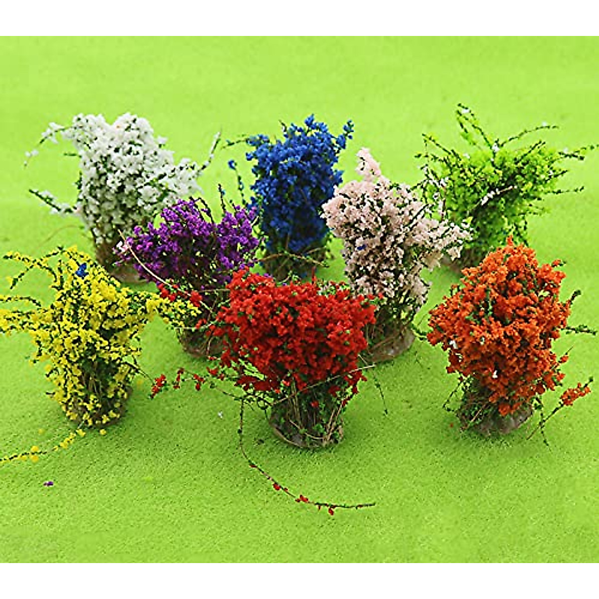 Warmtree 8 Pcs DIY Miniature Colorful Flower Cluster Miniature Shrubs Bushes Static Grass Tufts for Train Landscape Railroad Scenery Sand Military Layout Model Miniature Bases and Dioramas