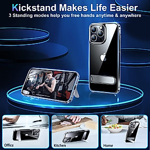 Simtect Crystal Clear for iPhone 14 Pro Max Phone Case, [Not Yellowing] [3 Stand Way][14FT Military Drop Protection] Protective Slim Kickstand Shockproof Phone Case for iPhone 14 Pro Max, Clear