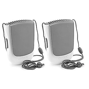 O2COOL Deluxe Necklace Fan | Battery Powered, Hands-Free Personal Cooling Fan w/Adjustable Lanyard, Table Top Stand + Wearable Clip (Grey (2 Pack))
