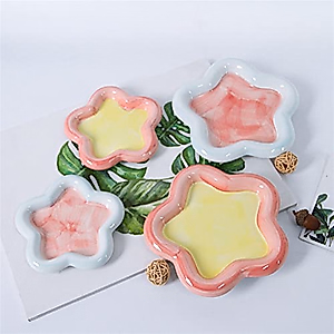 FUUIE Bowls for Food and Water Pet cat Bowl Cute pet Drinking Water Feeding Bowl Ceramic cat Food Dog Food Tableware cat and Dog pet Supplies Accessories (Color : Blue Pink Bear)