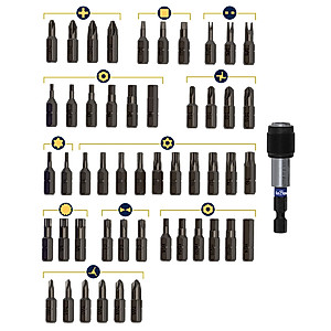 LaBear Drill Chuck Adapter 1/4" Hex Shank to Hold 0.3-6.5mm & LaBear 51-Piece Security Bit Set