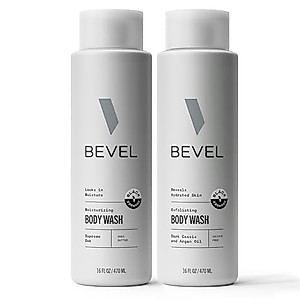 Bevel Exfoliating and Moisturizing Body Wash Bundle for Men - Dark Cassis & Supreme Oak Scent Bundle with Charcoal and Argan Oil, 16 Oz Pack of 2 (Packaging May Vary)