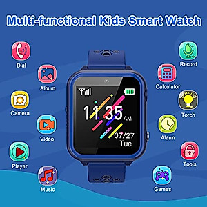 Smart Watch for Kids, Kids Smart Watches Phone with SOS Call Camera Games Recorder Alarm Flashlight Music Player for 3-12 Boys Christmas Birthday Gifts