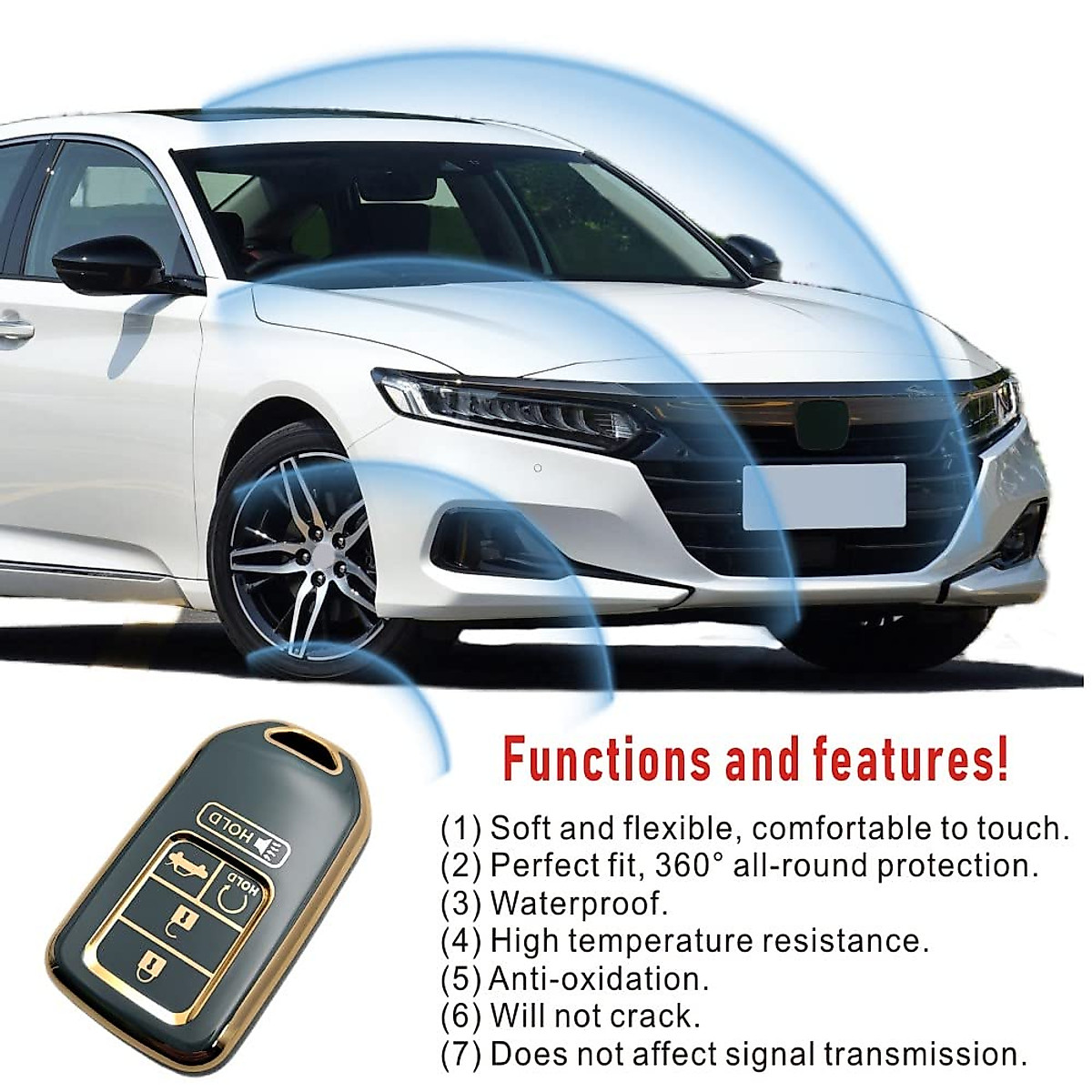 KOLALIR Key Fob Cover with Keychain Soft TPU 360° Degree Full Protection Compatible with Honda Accord Civic CRV HRV CRZ Pilot Ridgeline Odyssey Passport Fit Crosstour.(Model A-5 Buttons, Grey)