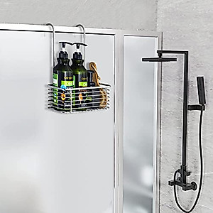 YQh hanging shower rack, bathroom rack storage rack, shampoo bracket, the back hook can be rotated, and can be hung on the faucet or cross bar, 304 stainless steel rust proof (Single layer shelf)