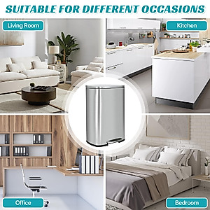 13 Gallon Kitchen Trash Can with Lid, Garbage Can with Foot Pedal and Inner Bucket, Fingerprint Resistant Stainless Steel Step Up Trash Can for Household and Kitchen Trash Recycling (Silver)