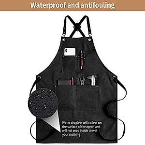 VENK LTDD Chef Apron for Men Women, Cotton Canvas Heavy Duty Work Apron with Pockets, Cross Back Straps Canvas Apron Kitchen Apron for Grilling Cooking BBQ Baking (23 inches x 31 inches ), Black