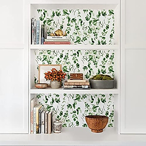 Yifasy Drawer Shelf Liner Green Leaf Self-Adhesive Furniture Inner Lining Paper Sheet Removable Wallpaper Roll 118x18 Inch