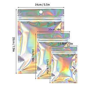 ISKYBOB 100 Pieces Resealable Mylar Zip Lock Bags Rainbow Flat Foil Pouches Smell Proof Food Storage Gift Package Supplies, L