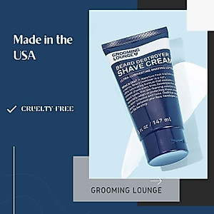Grooming Lounge Beard Destroyer Shave Cream for Men - Bump, Irritation & Razor Burn Free Shaving Cream Sensitive Skin, Men Beard Care - Soft, Smooth, Easy Glide Low Shaving Foam Lather Formula - 5 Oz