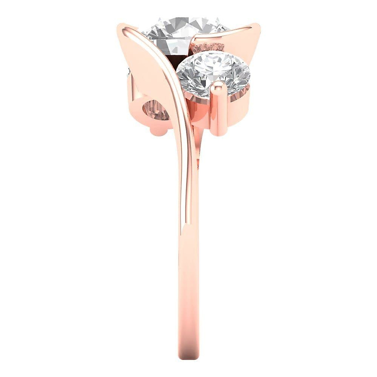 3.5 Ct Brilliant Round Cut Clear Simulated Diamond 14K Rose Gold Three Stone Statement Ring Size 10.75