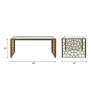 CosmoLiving by Cosmopolitan CosmoLiving Juliette Top, Soft Brass, Tempered Glass Coffee Table, 46.0 in x 24.0 in x 19.0 in