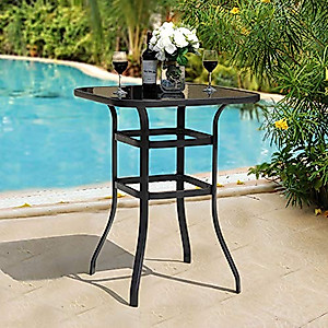 Avestar Nuu Garden Patio Bar Table, 32 Inch Outdoor Bar Height Bistro Table with Tempered Glass Table Top and Metal Frame, Suitable for Patio, Back, Yard, Cafes, Bistro, Black
