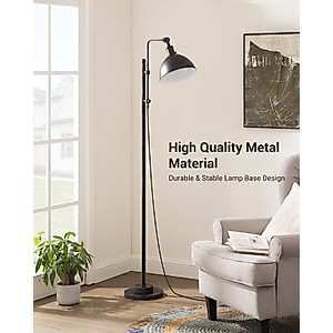 EDISHINE Industrial Floor Lamp, Adjustable Height & Head with Rotary Switch, Rustic Reading Lamp in Aged Black Finish, 65IN Farmhouse Standing Tall Metal Lamp for Living Room, Bedroom, Office