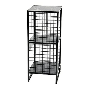 Household Essentials Trellis Open Storage Bookshelf with 2 Cube Compartments Black Oak Wood Grain and Black Metal