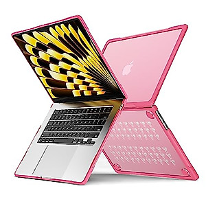 CAMPLALA Shockproof Case for M3 M2 MacBook Air 15 Inch Model A3114 A2941, Shockproof Hard Shell Case Stand & Keyboard Cover & Screen Protector & OTG Adapter & Webcam Cover, Rose