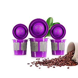 K&J Reusable Filter Cups Compatible with Keurig 1.0 K-Cups - Includes Freedom Clip for Compatibility With Keurig 2.0 Machines (4-Pack, Purple)