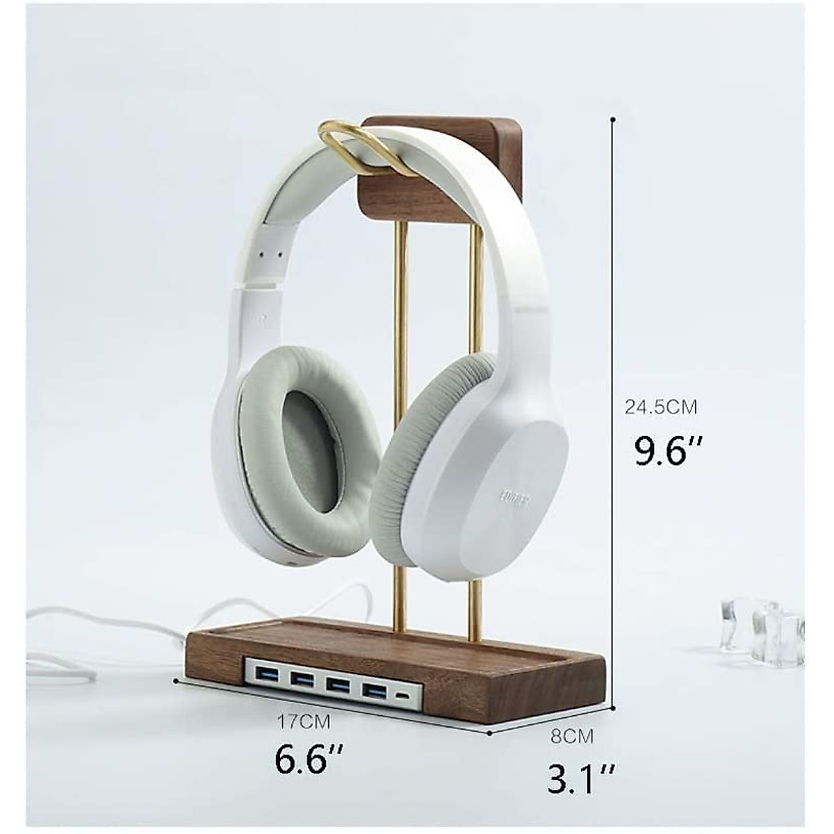 ANIIC Headset Stand Black Walnut Wooden Headphone Stand Brass Creative Headphone Shelf Bracket Headset Stand Headphone Holder Earphone Rack Headphone Stand ( Color : B-without USB )