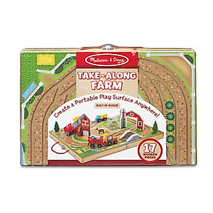 Melissa & Doug 17-Piece Wooden Tabletop Farm Playset With 4 Vehicles, Grain House & Play Pieces - Pretend Barnyard Toy For Toddlers Ages 1+