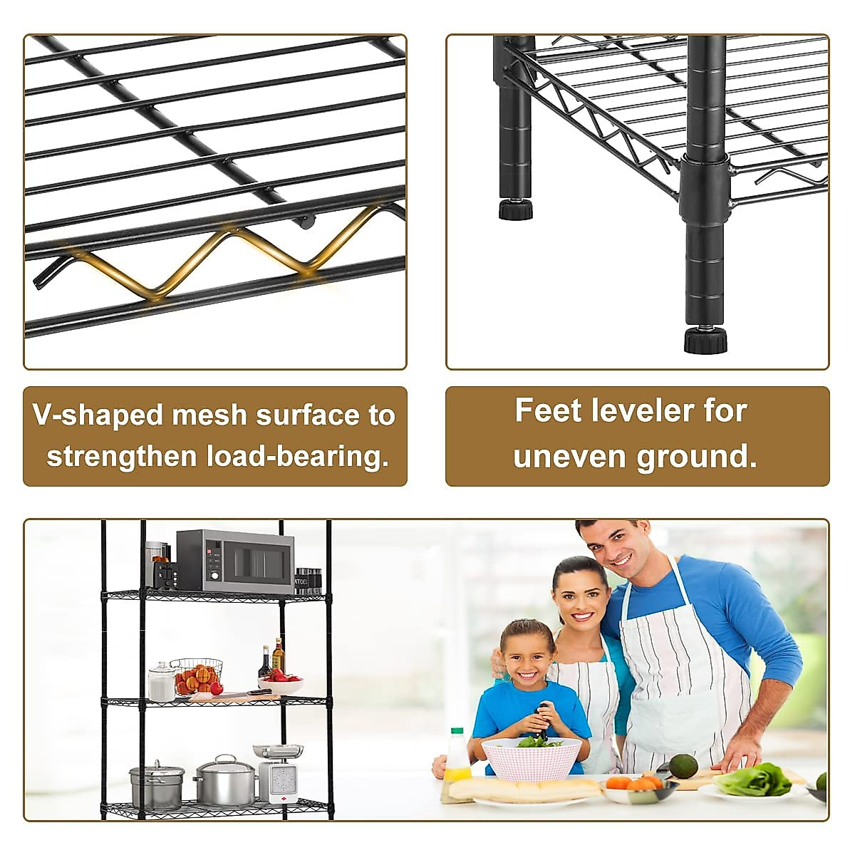 TYNB 5 Tier Steel Wire Shelf Metal Storage Rack NSF Commercial 14' D x 24' W x 60' H 750Lbs Adjustable Leveling Feet Wire Shelving Unit for Office Restaurant Kitchen Pantry Rack Black