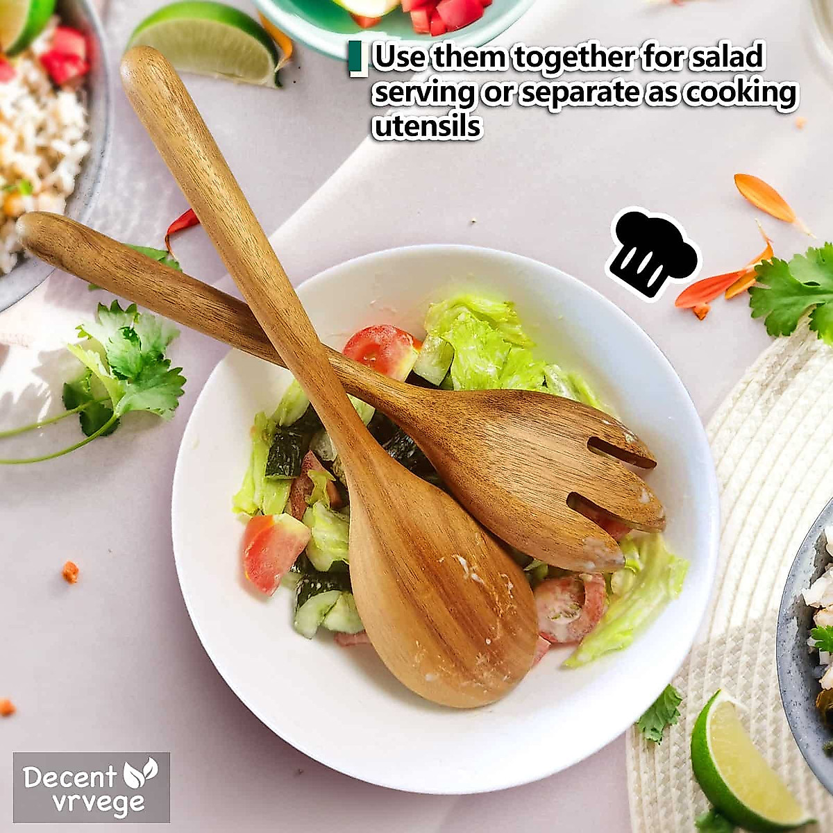 Wooden Salad Server Set, Acacia Wooden Salad Spoons & Fork Claw Set of 2, Salad Tongs Food Mixing Serving Tool, Salad Serving Tosser Utensils, Kitchen Cooking Stirring Utensils