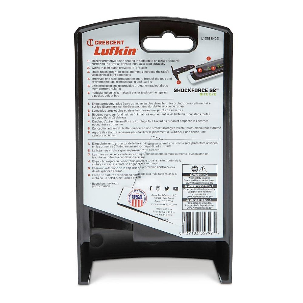 Crescent Lufkin Shockforce G2 16-ft Nite Eye Tape Measure- L1216B-02