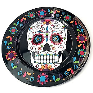 Day Of The Dead Sugar Skull Large Serving Platters Charger Plates, Set of 2, Multicolor, 13x13
