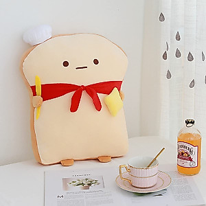 MDXMY 17.7'' Toast Pillow Funny Toast Sliced Bread Pillow Bread Stuffed Animal Toy Soft Plush with Red Scarf (Toast)