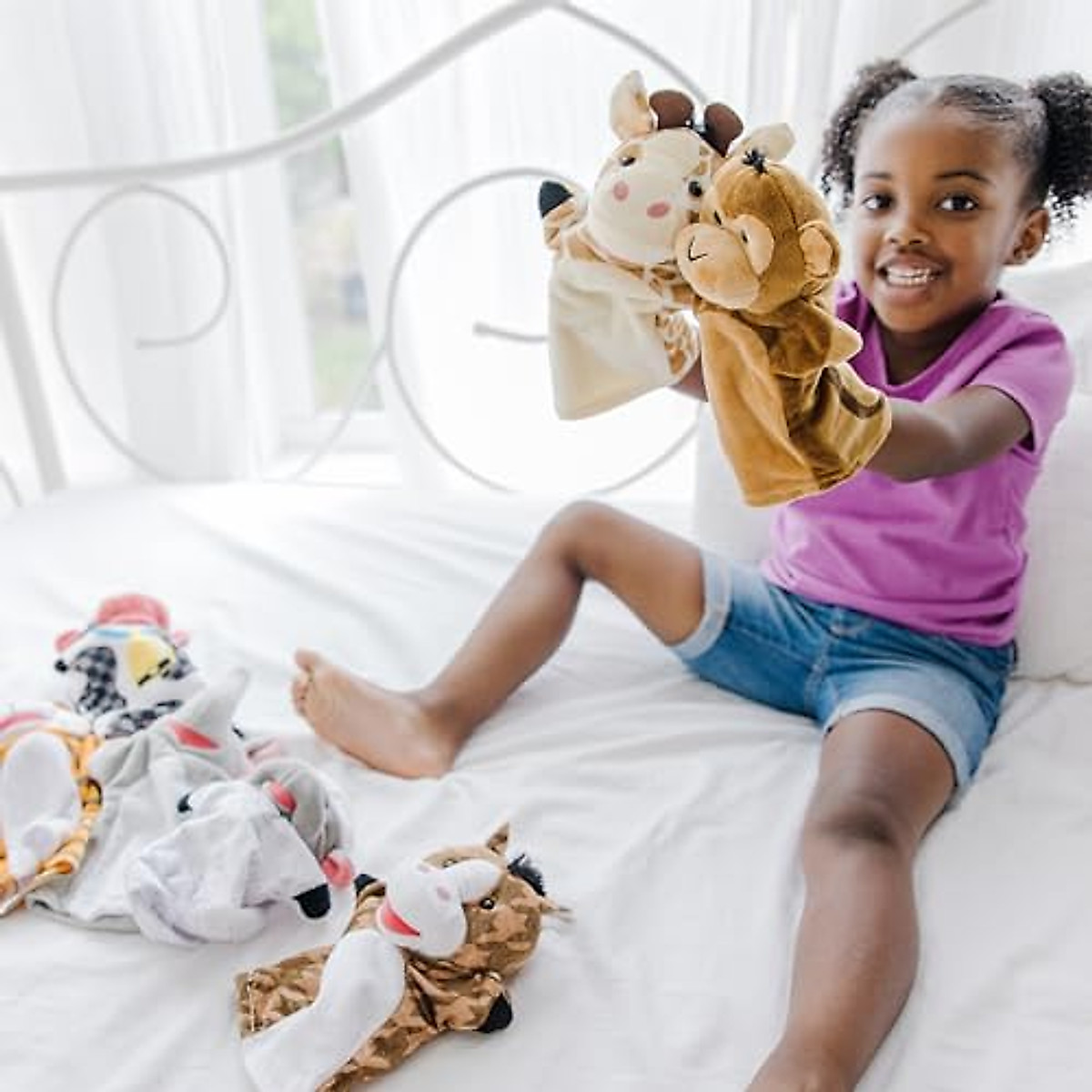 Melissa & Doug Animal Hand Puppets (Set of 2, 4 animals in each) - Zoo Friends and Farm Friends