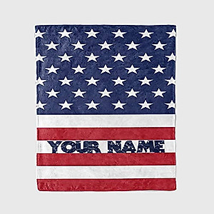 Personalized American Flag Themed Fleece Throw Blanket - USA Patriotic Red White and Blue Plush Bedding Americana Decor - Custom Large Blankets for Baby Girls Boys Man Woman (Adult 60"x80")