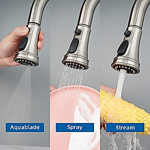 Hibbent Kitchen Faucet Head Replacement, Pull Down Faucet Spray Head, 3 Function Faucet Sprayer Nozzle with 10 Adapters Compatible with Moen, American Standard, Delta, Kohler Faucets, Brushed Nickel