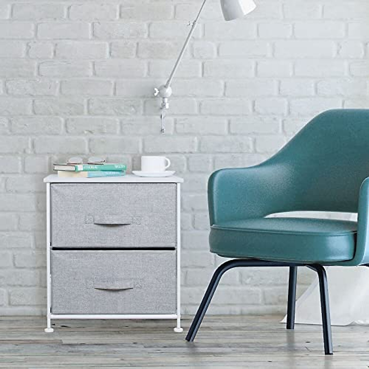 mDesign Small Storage Dresser End/Side Table Night Stand with 2 Removable Fabric Drawers - Organizer for Bedroom, Living Room, Closet - Hold Clothes, Linens, Accessories, Lido Collection, Gray/White