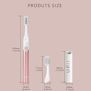 XFU Electric Toothbrush Kit for Adult, Battery Powered Traveling Toothbrush with Cover - 2 Modes with Smart Timer - 2 Soft Dupont Brush Heads and Waterproof IPX7 (Rose Gold)