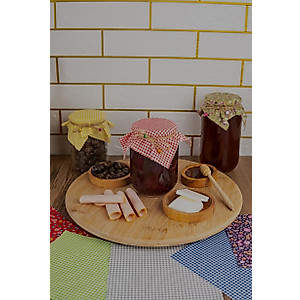 50 Pieces% 100 Cotton Flowered and Checkered Mix Pattern Fabric Jar Cover Cloth- 6.7'' Jar Cover Cloth With 50 Pieces Beaded Jute Rope