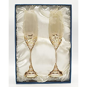 Lassos Boutique Quinceanera Sweet 15 Champagne Toasting Flutes and Cake Knife Pie Server Set, Gold (Champagne Flutes Only)