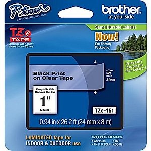 Brother TZe-151 24mm (1 ), Length of 8M, Black on Clear Label Tape