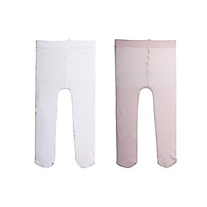CALZITALY 2 Pairs - Baby Girl Plain Microfibre Semi Opaque Pantyhose | Newborn Pantyhose | 40 Den | 3 To 24 Months | Italian Hosiery | (12 Months, 1 Pair White + 1 Pair Pink)