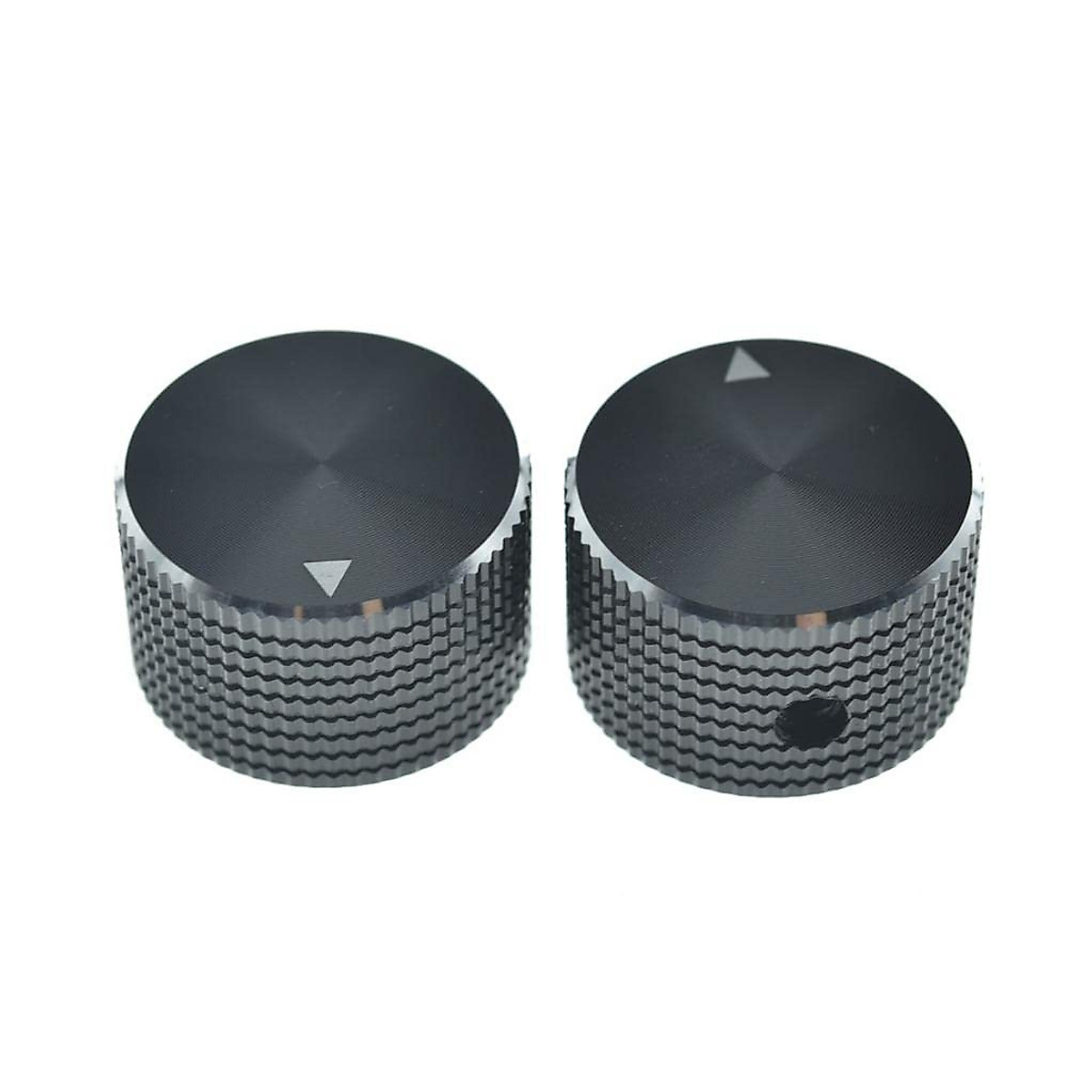 4pcs 25*15.5mm Set Screw Aluminium Potentiometer Knobs 1/4" Metal Universal Pot Control Knobs w/ Polished Edge for Guitar/Bass/Efffect Pedal/AMPS/Preamps/Audio Equipments Black with Indicator Triangle