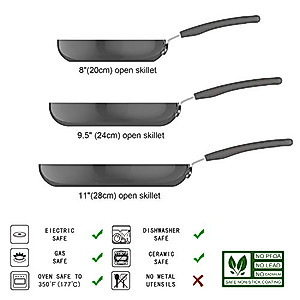 Amazon Basics Ceramic Non-Stick 3-Piece Skillet Set, 8-Inch, 9.5-Inch and 11-Inch, Gray
