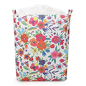 Yodo Collapsible Laundry Baskets-Large Foldable Laundry Hampers Freestanding Clothes Toy Storage Organizer with Waterproof Lining and Drawstring Closure,Flower